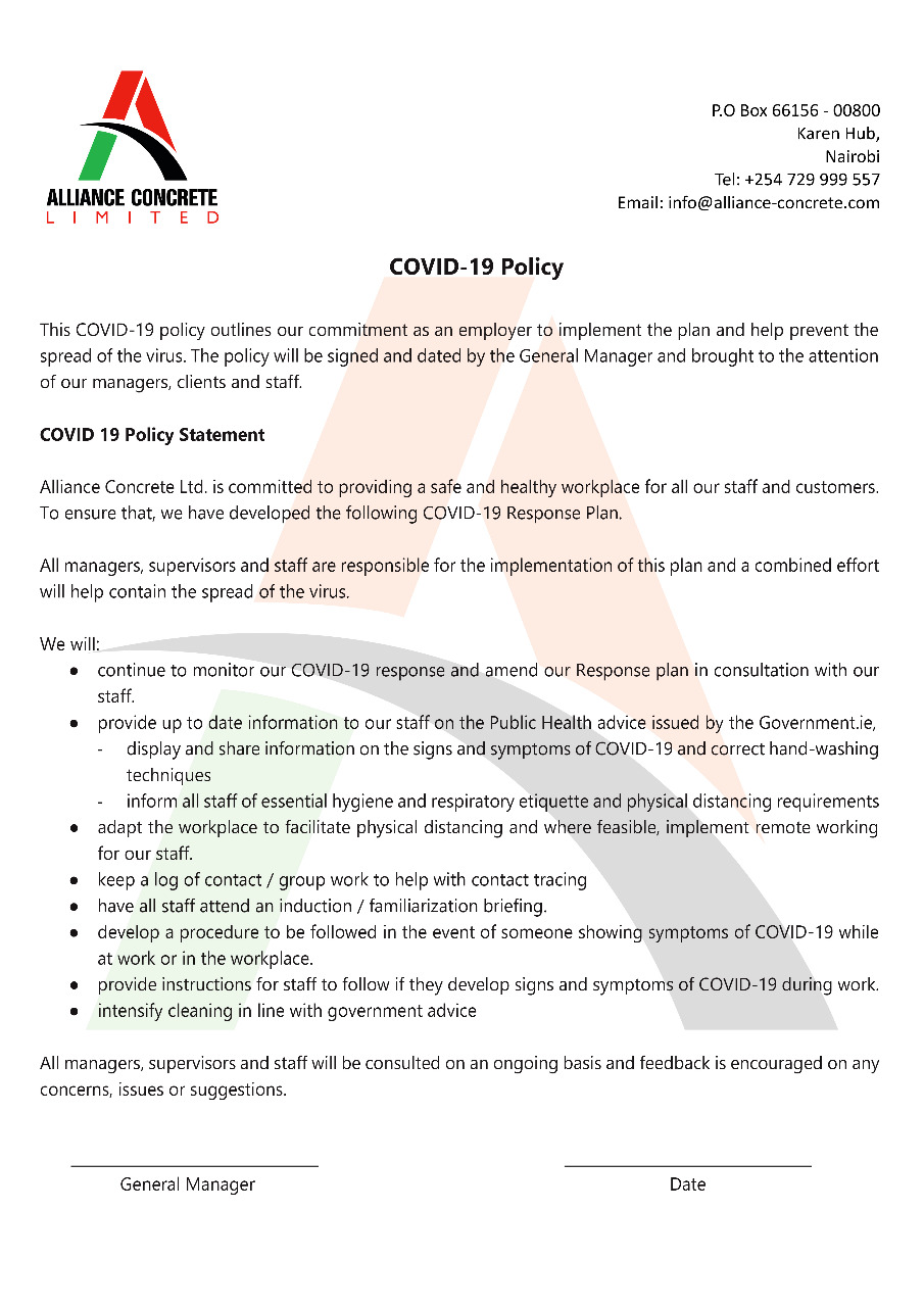 Covid Policy A3 - Alliance Concrete Ltd